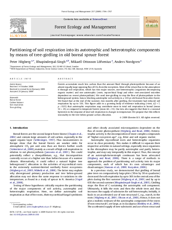 (PDF) Partitioning of soil respiration into its autotrophic and heterotrophic components by ...