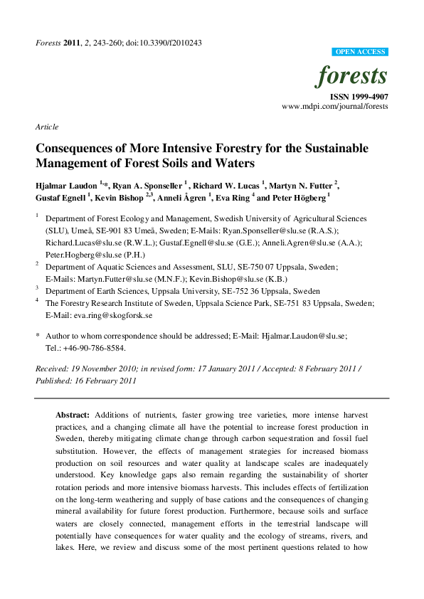 (PDF) Article Consequences of More Intensive Forestry for the ...