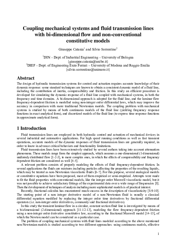 (PDF) Coupling mechanical systems and fluid transmission lines with bi-dimensional flow and non ...