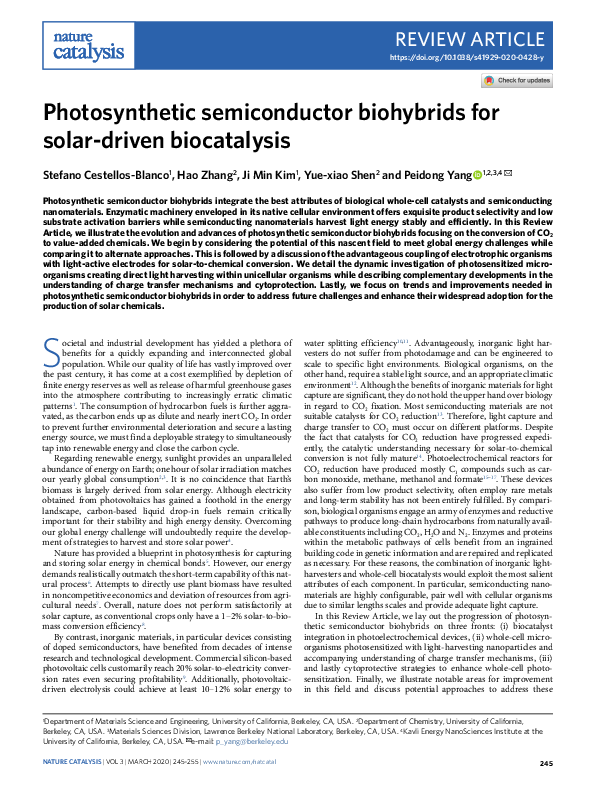 (PDF) Photosynthetic semiconductor biohybrids for solar-driven biocatalysis