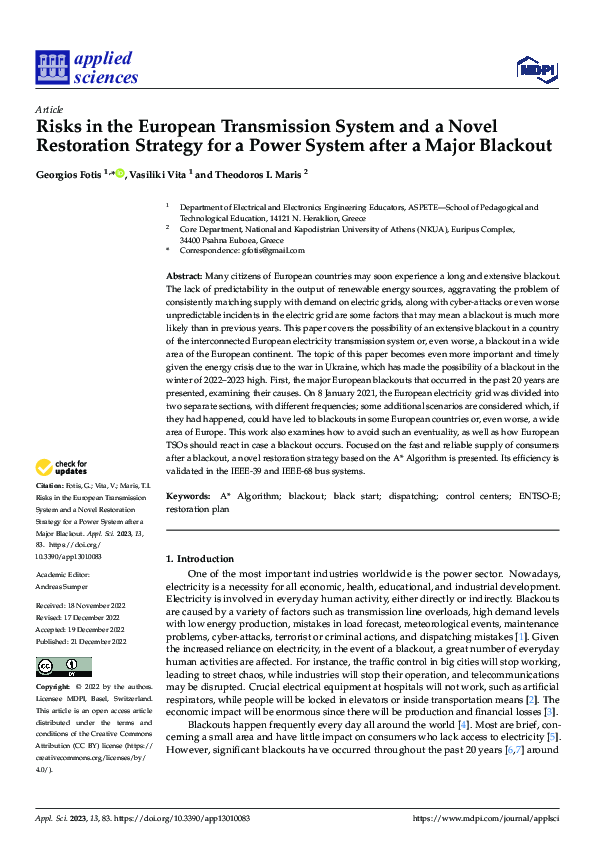 (PDF) Risks in the European Transmission System and a Novel Restoration ...