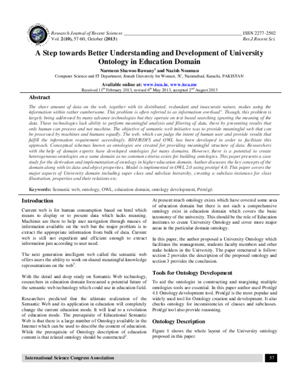 (PDF) A Step towards Better Understanding and Development of University Ontology in Education Domain