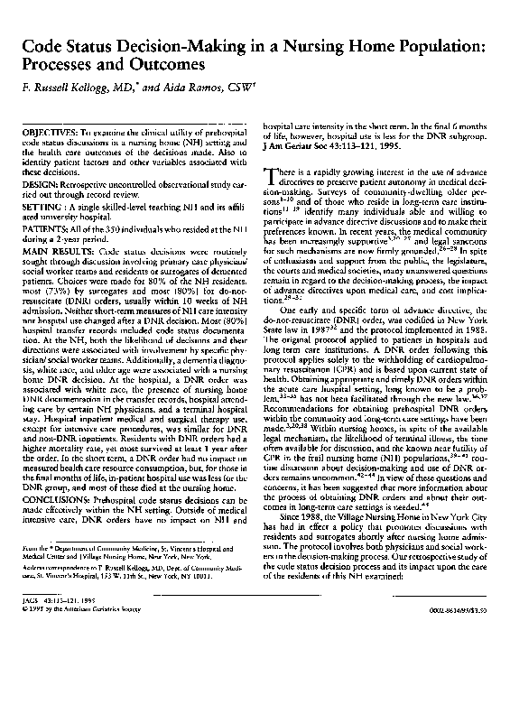 (PDF) Code Status Decision-Making in a Nursing Home Population