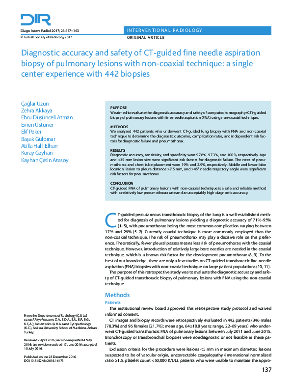 (PDF) Diagnostic accuracy and safety of CT-guided fine needle aspiration biopsy in cavitary ...