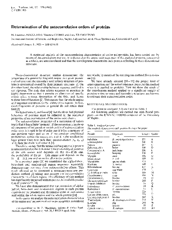 (PDF) Determination of the autocorrelation orders of proteins | M. Macchiato - Academia.edu