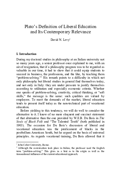 (DOC) Plato's Definition of Liberal Education and Its Contemporary ...