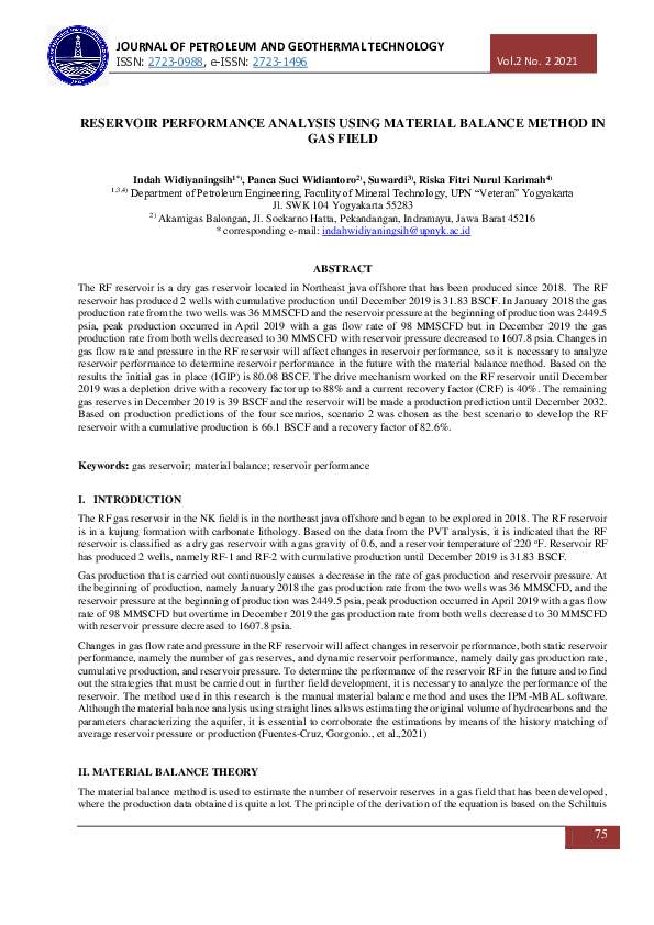 (PDF) Reservoir Performance Analysis Using Material Balance Method in ...