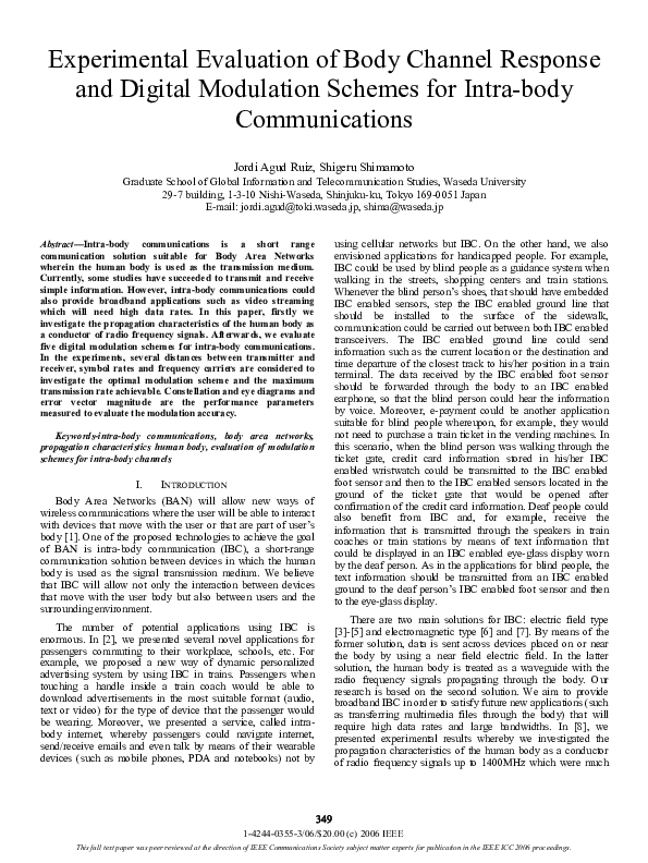 (PDF) Experimental Evaluation of Body Channel Response and Digital Modulation Schemes for Intra ...