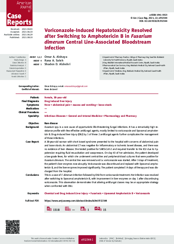 (PDF) Voriconazole-Induced Hepatotoxicity Resolved after Switching to Amphotericin B in Fusarium ...