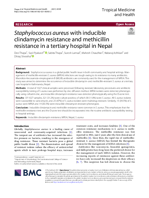 (PDF) Staphylococcus aureus with inducible clindamycin resistance and methicillin resistance in ...