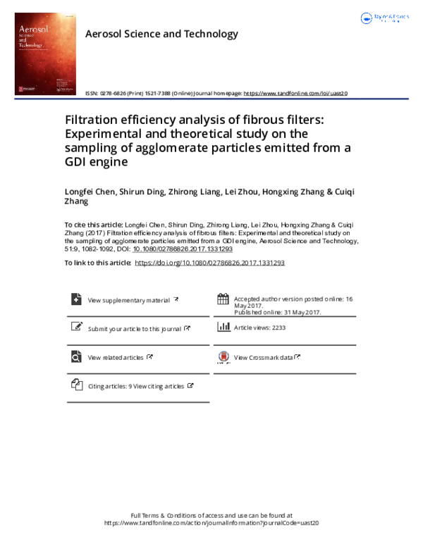 (PDF) Filtration efficiency analysis of fibrous filters: Experimental ...