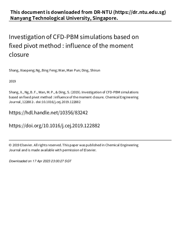 Pdf Investigation Of Cfd Pbm Simulations Based On Fixed Pivot Method