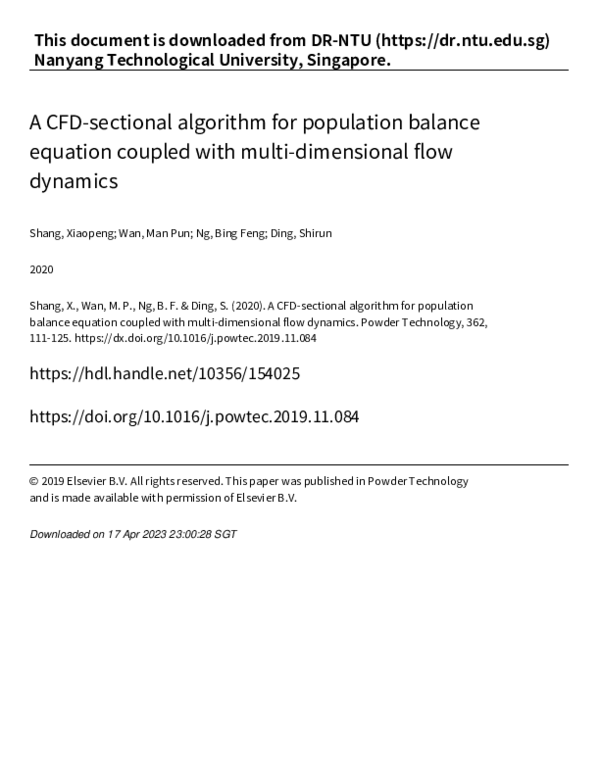 (PDF) A CFD-sectional algorithm for population balance equation coupled with multi-dimensional ...
