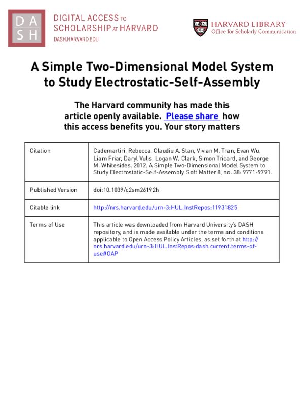 (PDF) A simple two-dimensional model system to study electrostatic-self-assembly