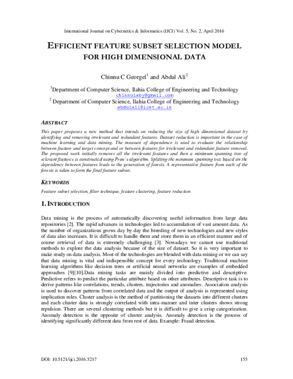 (PDF) Efficient feature subset selection model for high dimensional data (PDF) Efficient feature subset selection model for high dimensional data