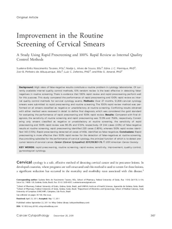 (PDF) Improvement in the routine screening of cervical smears