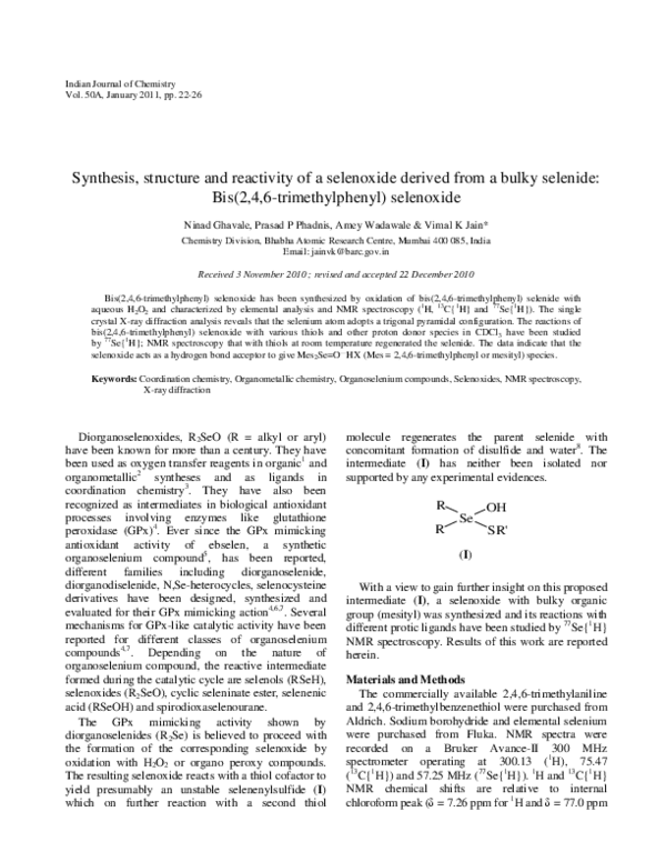 (PDF) Synthesis, structure and reactivity of a selenoxide derived from ...