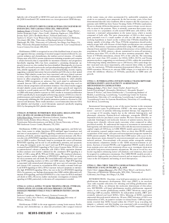 (PDF) STEM-08. Platelets Drives Glioblastoma Oncogenesis by Enhancing ...