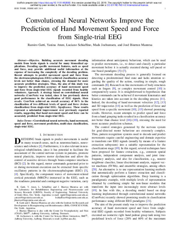 (PDF) Prediction of Hand Movement Speed and Force from Single-trial EEG with Convolutional ...