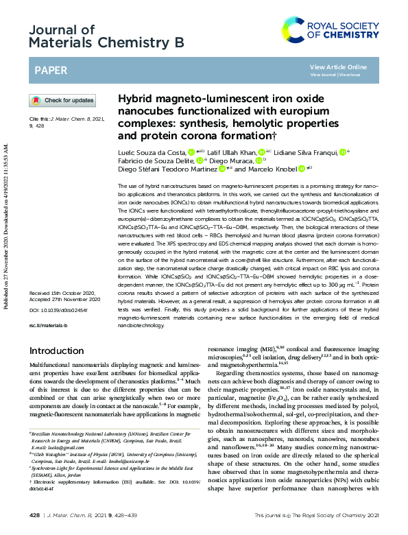 (PDF) Hybrid magneto-luminescent iron oxide nanocubes functionalized ...