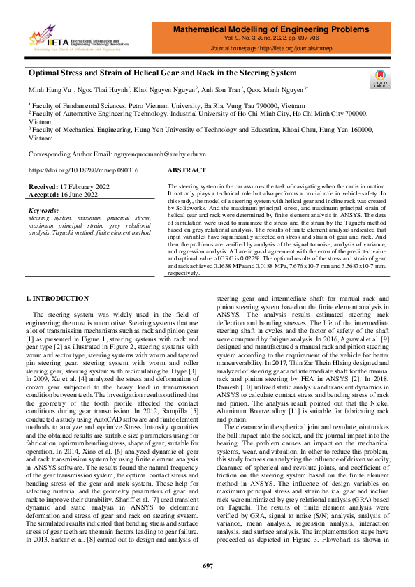 (PDF) Optimal Stress and Strain of Helical Gear and Rack in the ...