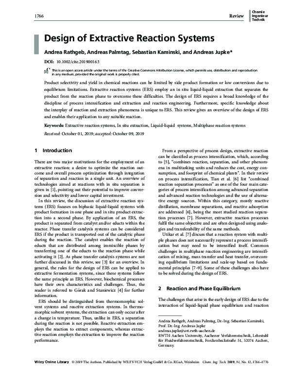 (PDF) Design of Extractive Reaction Systems