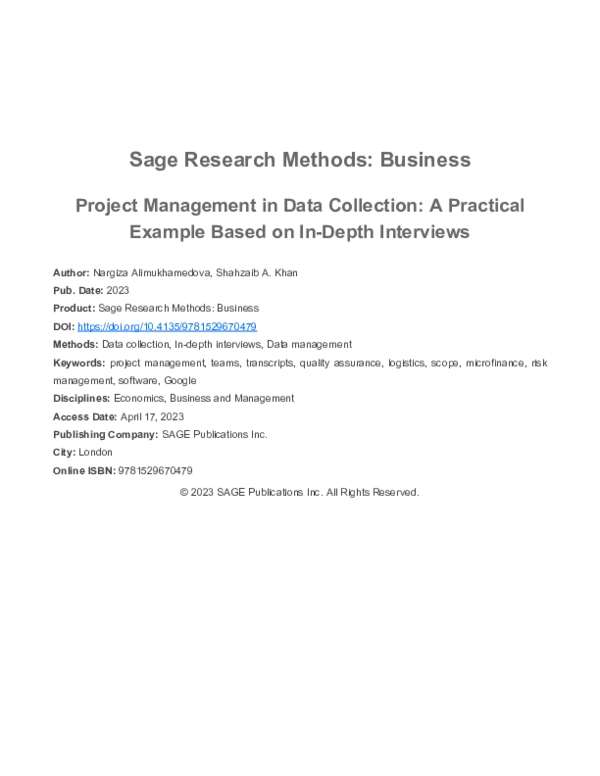 (PDF) Project Management in Data Collection: A Practical Example Based ...