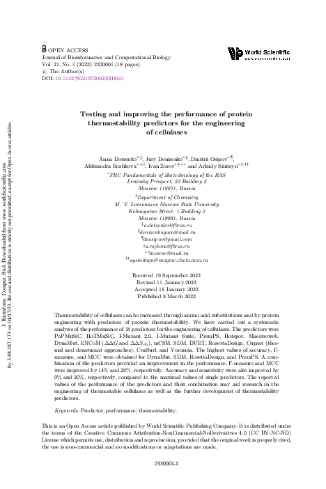 (PDF) Testing and improving the performance of protein thermostability ...