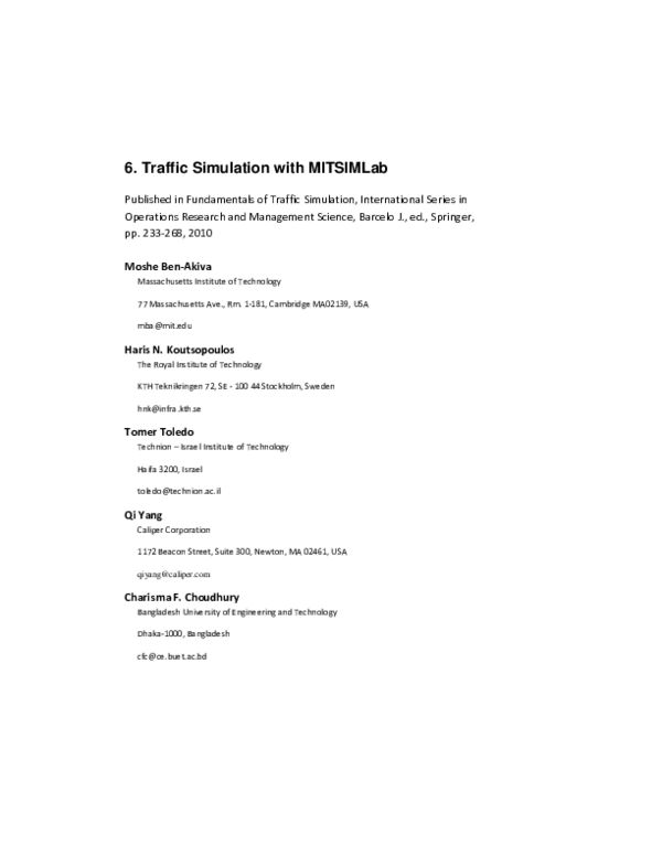(PDF) Traffic Simulation with MITSIMLab