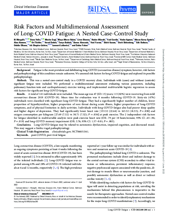 Risk Factors and Multidimensional Assessment of Long-COVID Fatigue: A ...