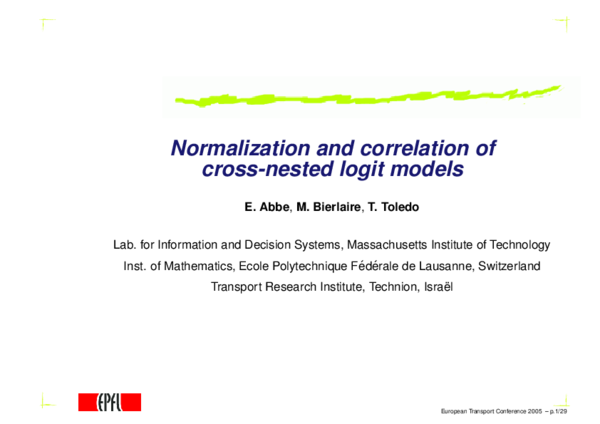 Pdf Normalization And Correlation Of Cross Nested Logit Models Tomer Toledo