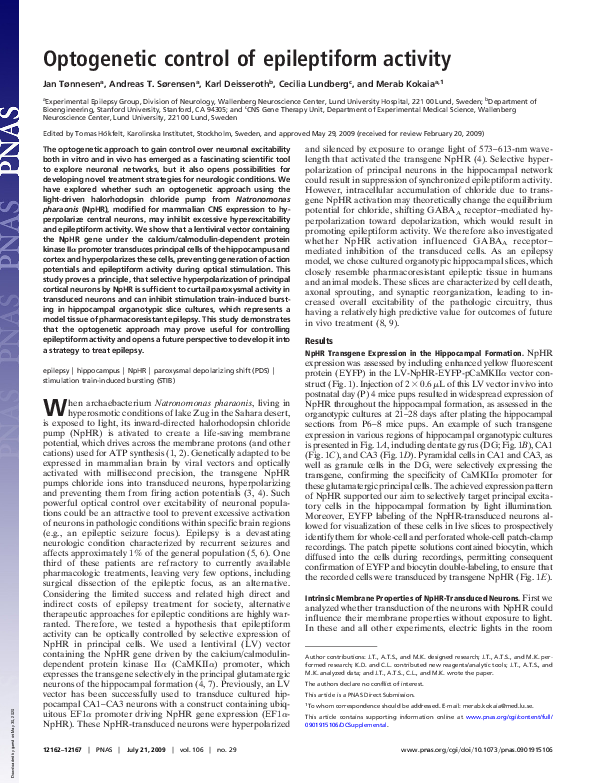 (PDF) Optogenetic control of epileptiform activity