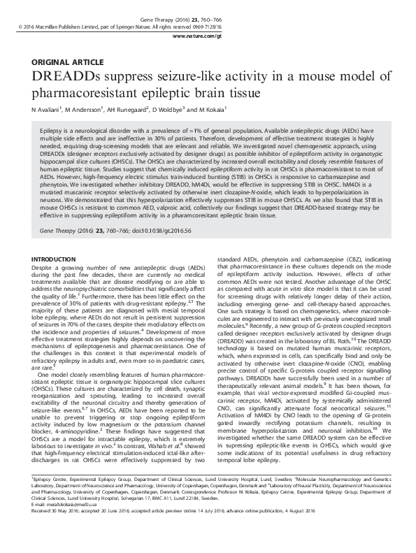 (PDF) DREADDs suppress seizure-like activity in a mouse model of ...