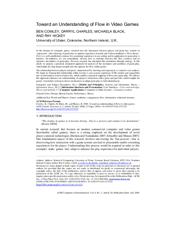 (PDF) Toward an understanding of flow in video games