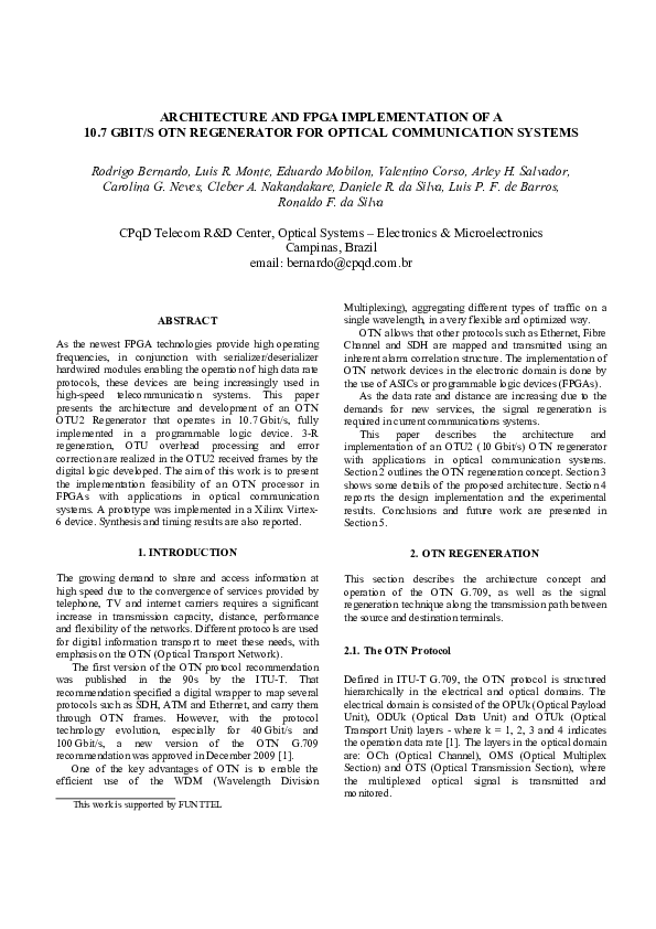 (PDF) Architecture and FPGA implementation of a 10.7 Gbit/s OTN ...
