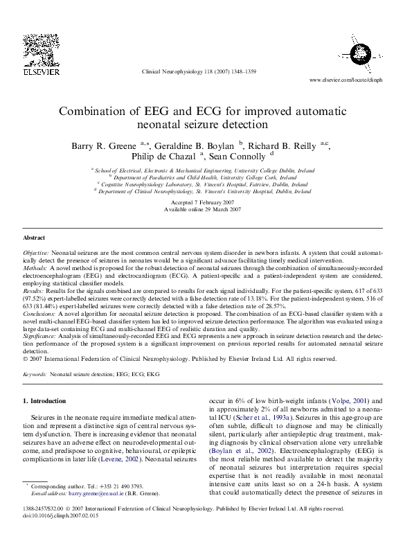 (PDF) Combination of EEG and ECG for improved automatic neonatal ...