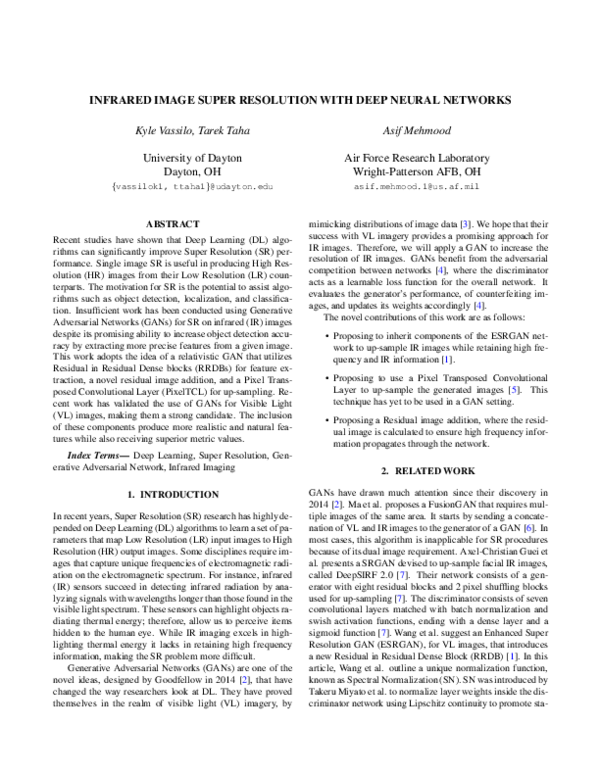 (PDF) Infrared Image Super Resolution with Deep Neural Networks