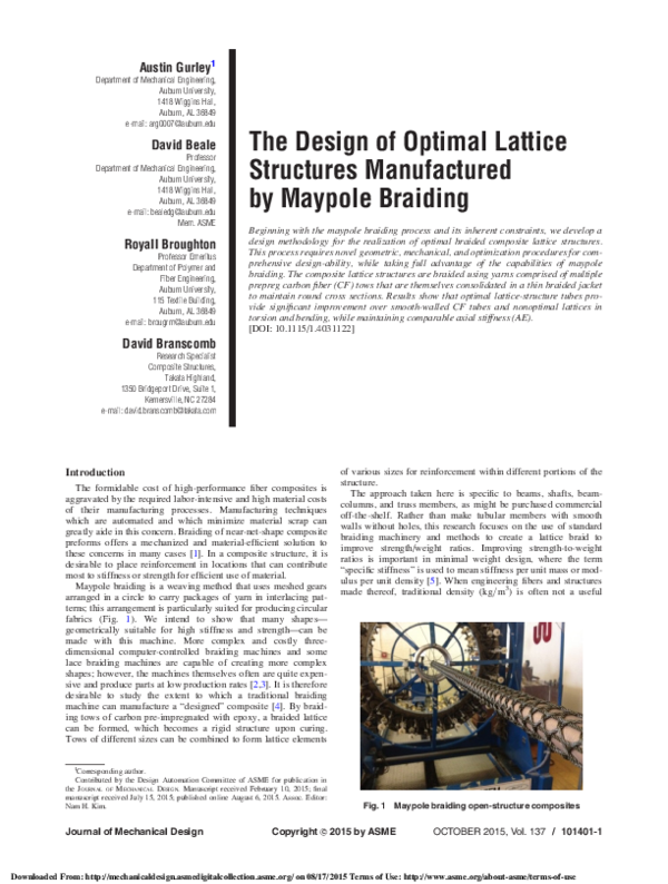 (PDF) The Design of Optimal Lattice Structures Manufactured by Maypole ...