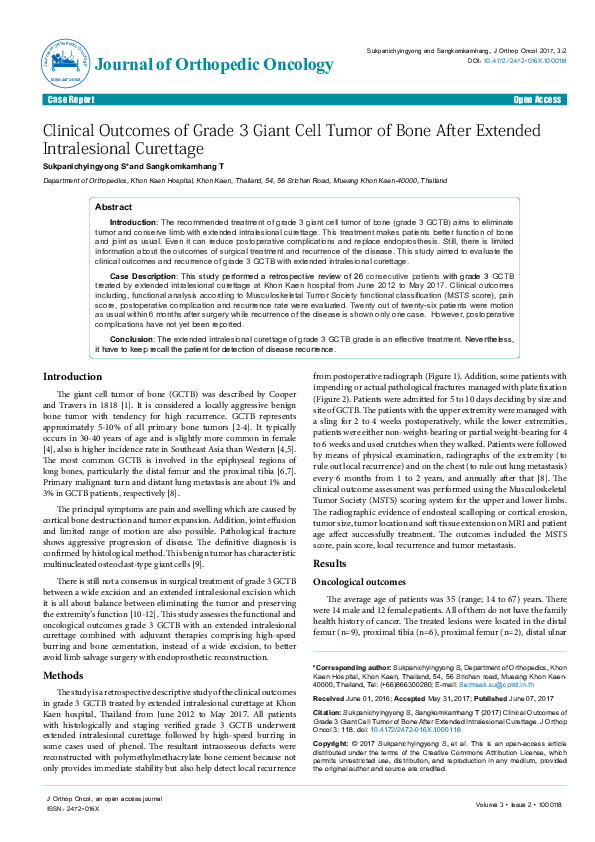 (PDF) Clinical Outcomes of Grade 3 Giant Cell Tumor of Bone After ...