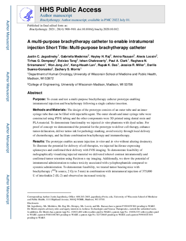 (PDF) A multipurpose brachytherapy catheter to enable intratumoral ...