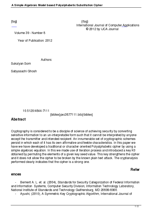 (PDF) A Simple Algebraic Model based Polyalphabetic Substitution Cipher