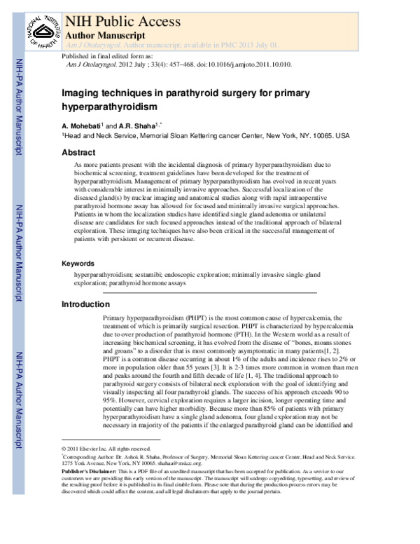 (PDF) Imaging techniques in parathyroid surgery for primary ...