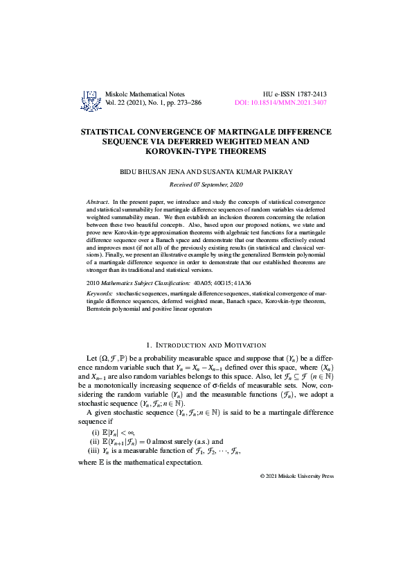 (PDF) Statistical convergence of martingale difference sequence via ...