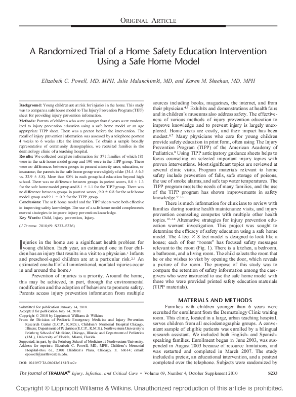 (PDF) A Randomized Trial of a Home Safety Education Intervention Using ...