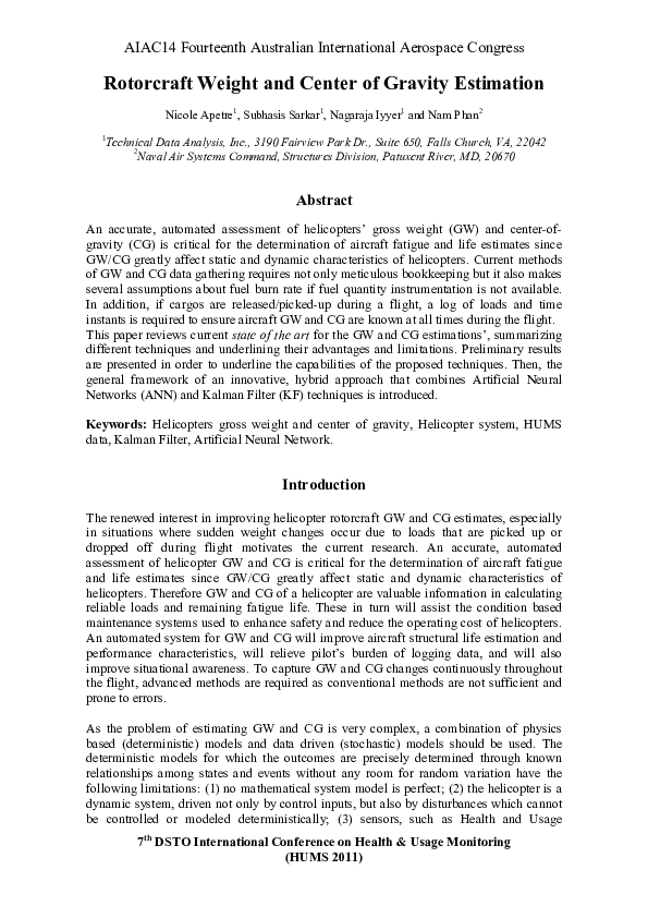 (PDF) Rotorcraft Weight and Center of Gravity Estimation