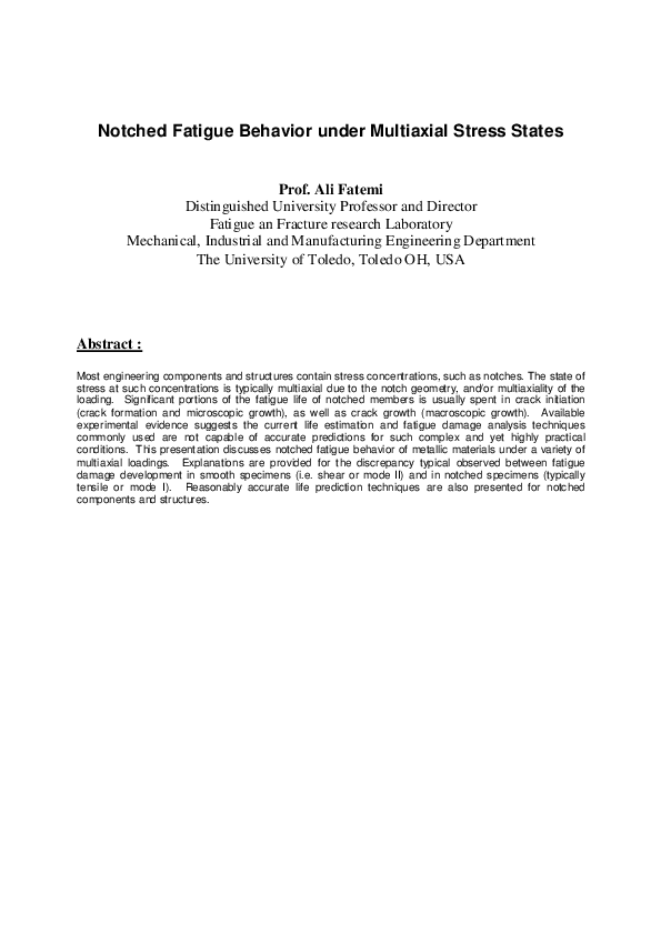 Pdf Notched Fatigue Behavior Under Multiaxial Stress States