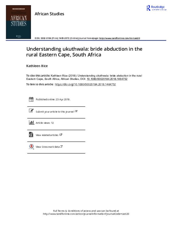 (PDF) Understandingukuthwala: Bride abduction in the rural Eastern Cape ...