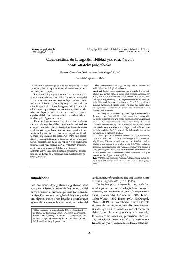 (PDF) Characteristics of Suggestibility and Its Relationship with Other ...