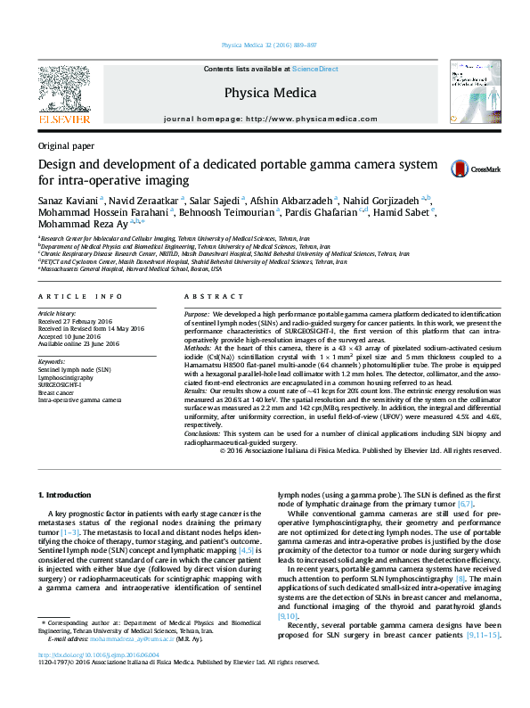 (PDF) Design and development of a dedicated portable gamma camera ...