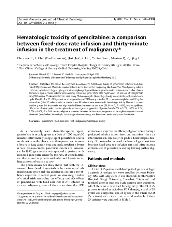 (PDF) Hematologic toxicity of gemcitabine: a comparison between fixed ...
